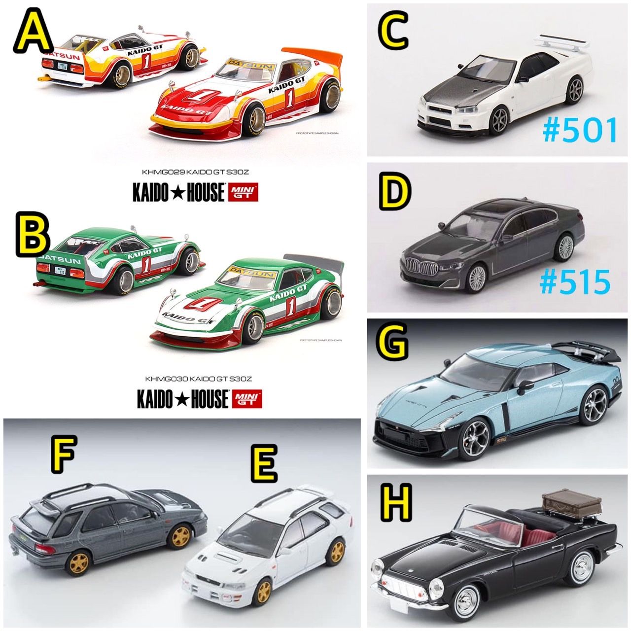 MINI GT TLV S600 GTR50 WRX KAIDO 515 501