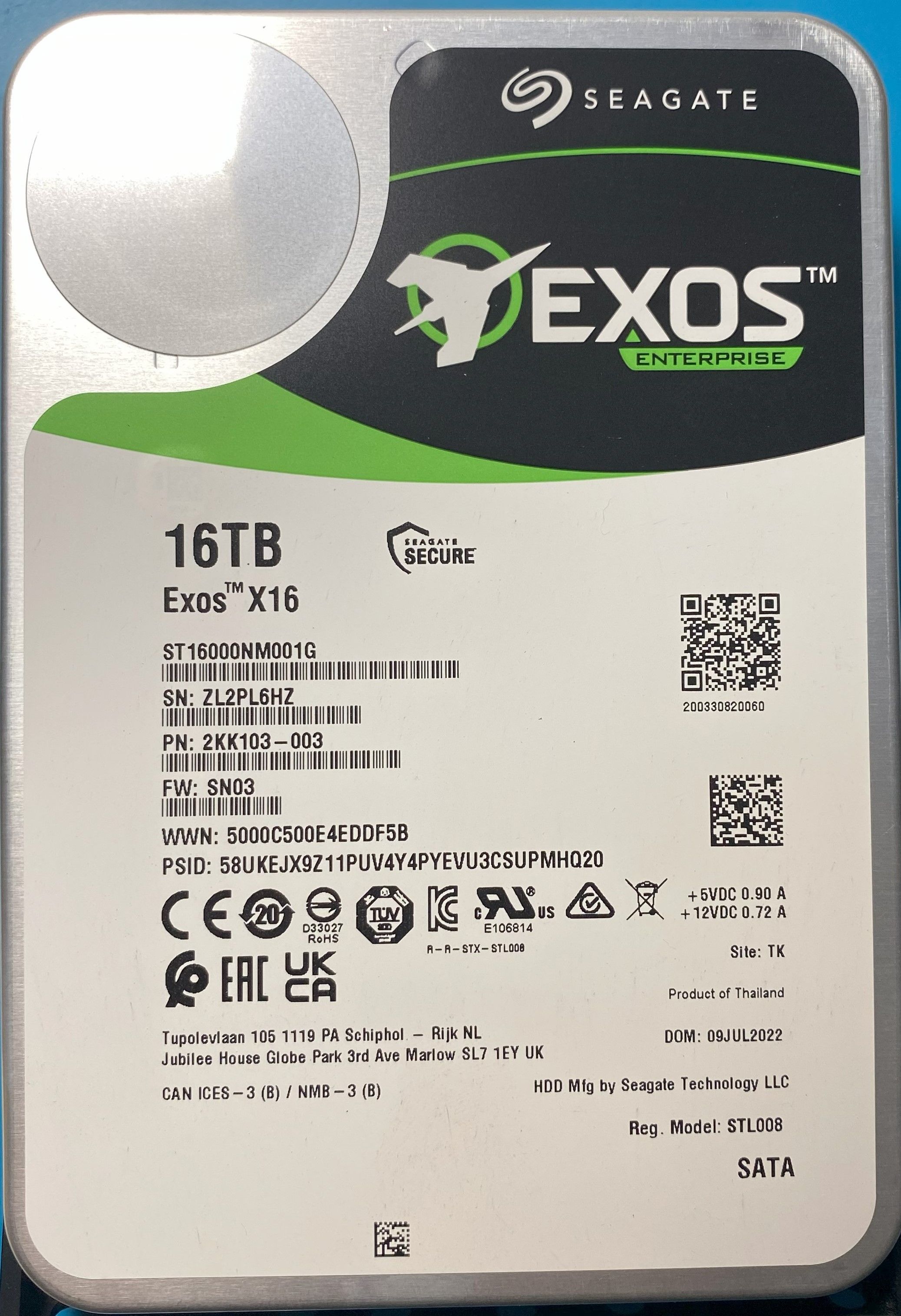 SEAGATE 16TB EXOS 銀河系列 X16 企業硬碟（二手良品）台灣公司貨